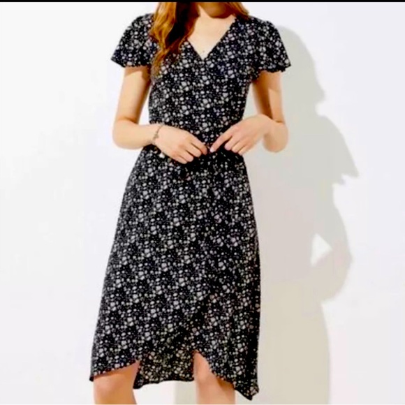 LOFT | Dresses | Loft Black Short Sleeve Floral Wrap Dress | Poshmark